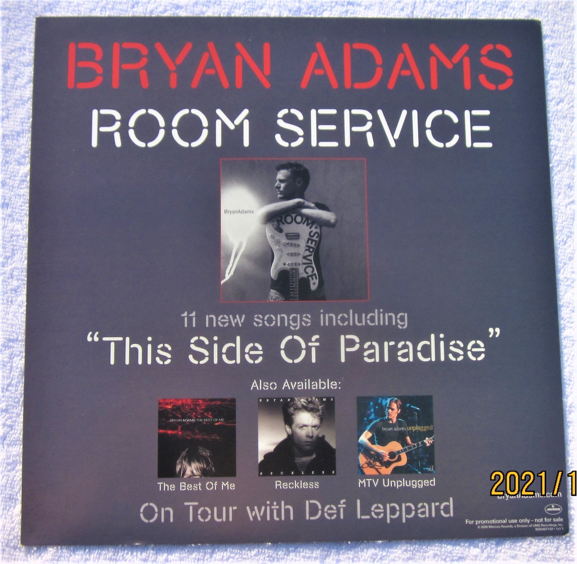 Bryan Adams room Service Vintage Double Sided Promotional Poster Flat ...