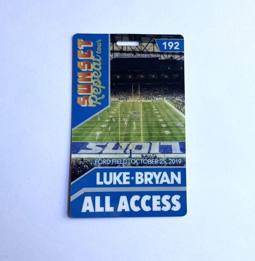 Luke Bryan Sunset Repeat Tour Ford Field Authentic All Access Laminated ...