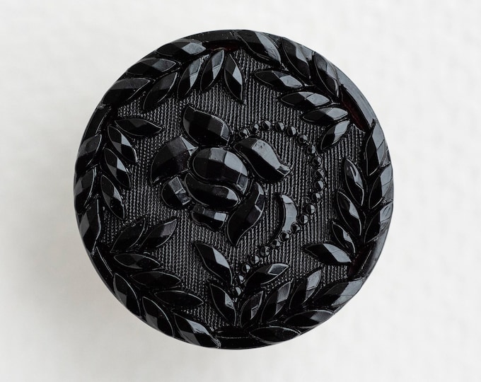 Victorian Black Glass French Jet Button With Floral Design 4 Available ...