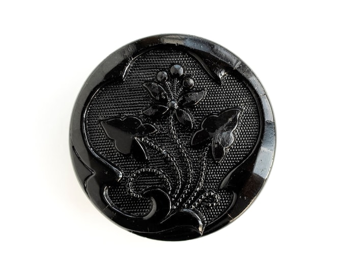 Victorian Black Glass French Jet Button With Floral Design 2 Available ...