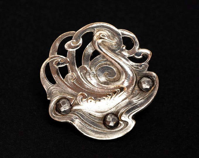 RESERVED for S - Antique Silverl Swan Button With 3 Cut Steels - Etsy
