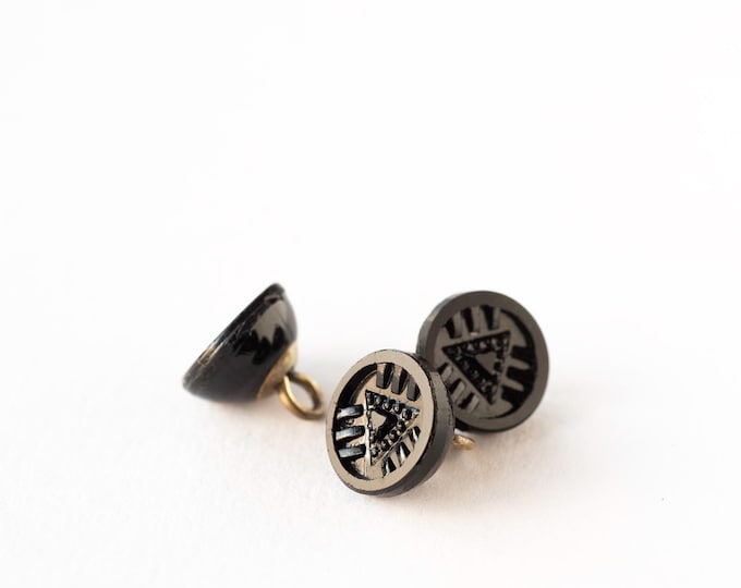Set of 3 Small Antique Victorian Black Glass Buttons With Brass Loop ...