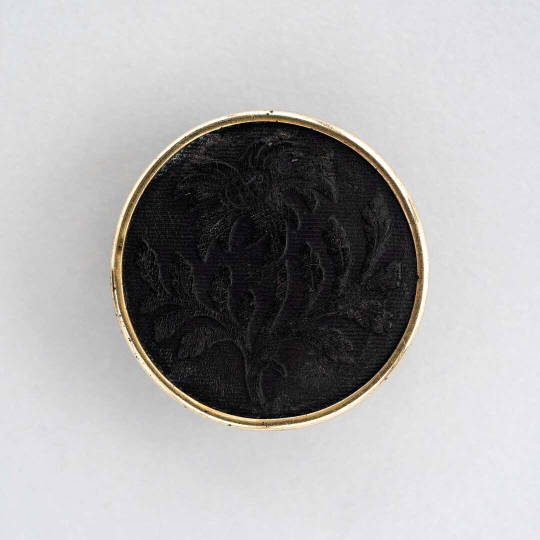 Victorian Pressed Horn Button With Floral Design & Brass Rim - Etsy