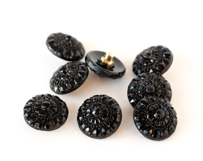 Victorian Black Glass Faceted Button With Brass Post - 8 Available - Etsy