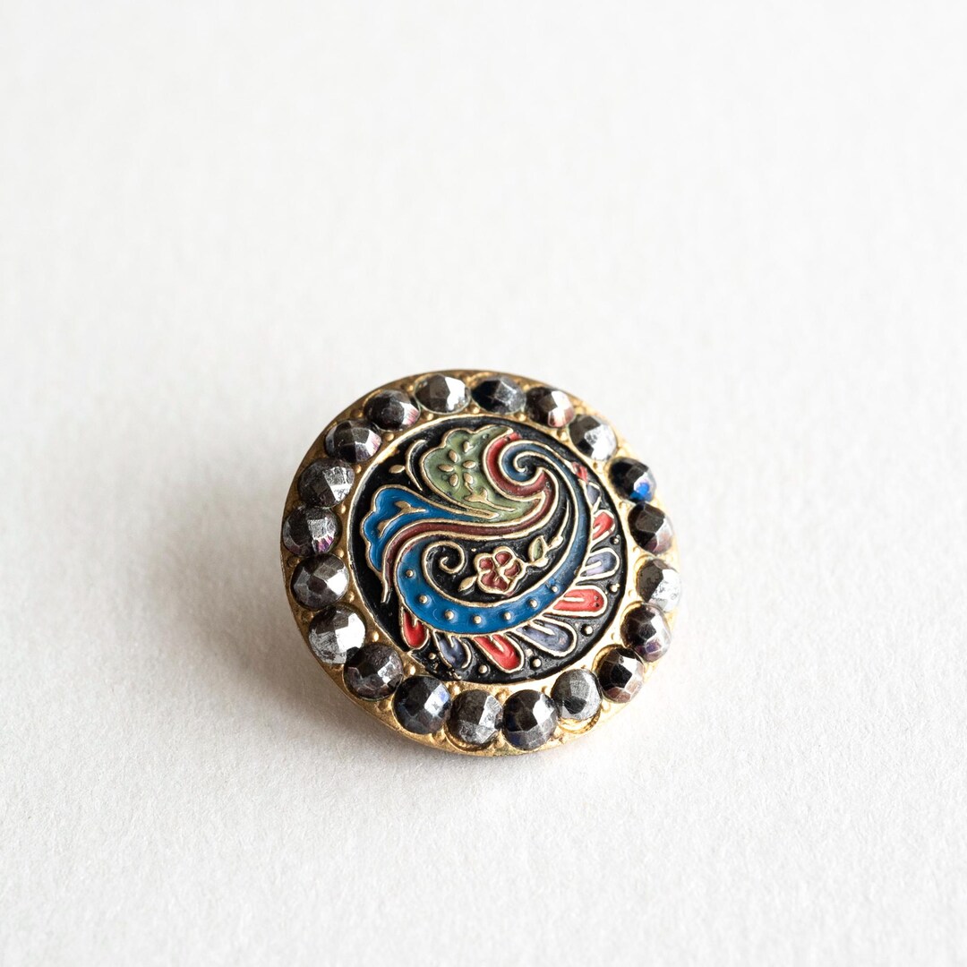 Antique Russian Cut Steel & Enamel Button - Etsy