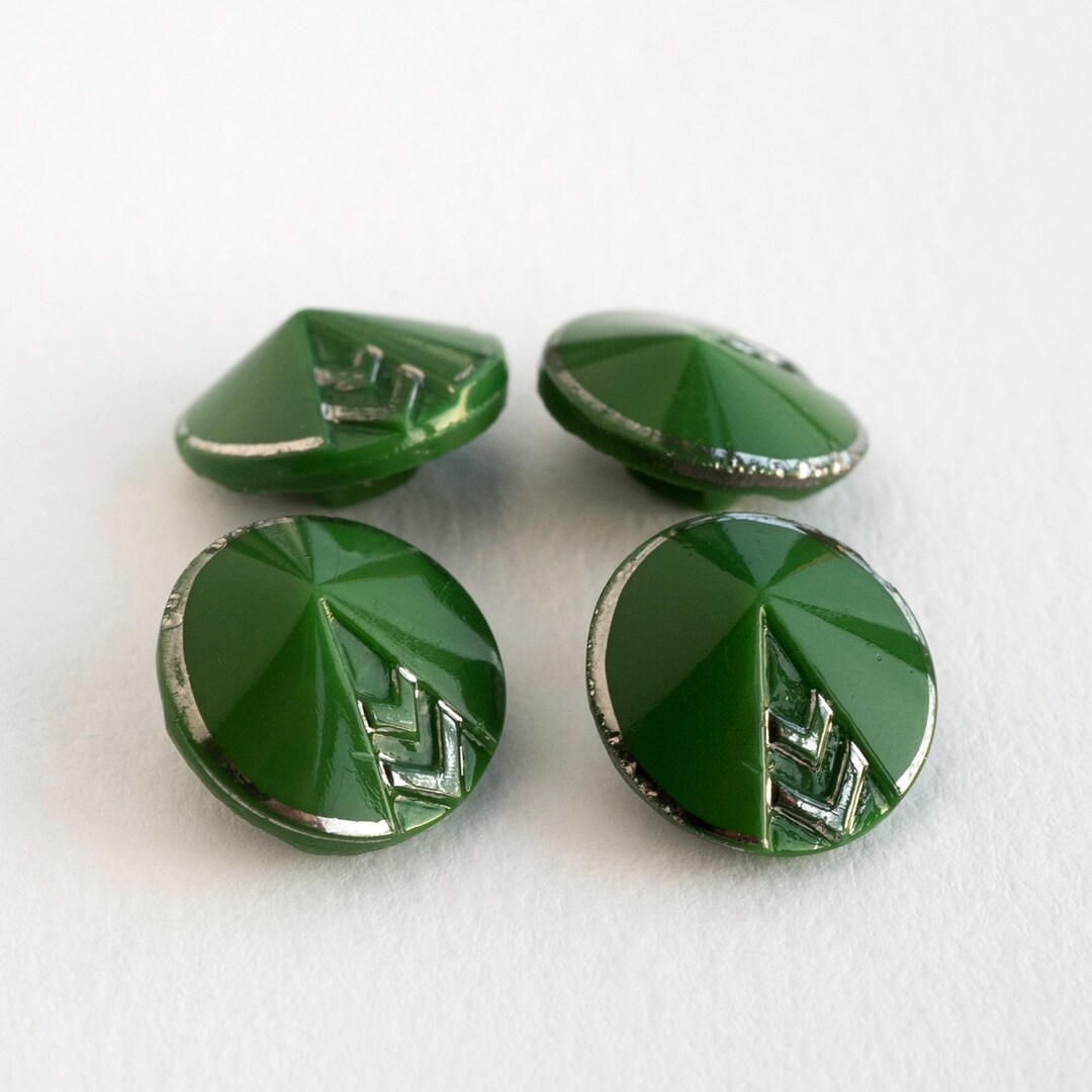 Set of 4 Vintage Art Deco Green Glass Buttons With Silver Lustre - Etsy
