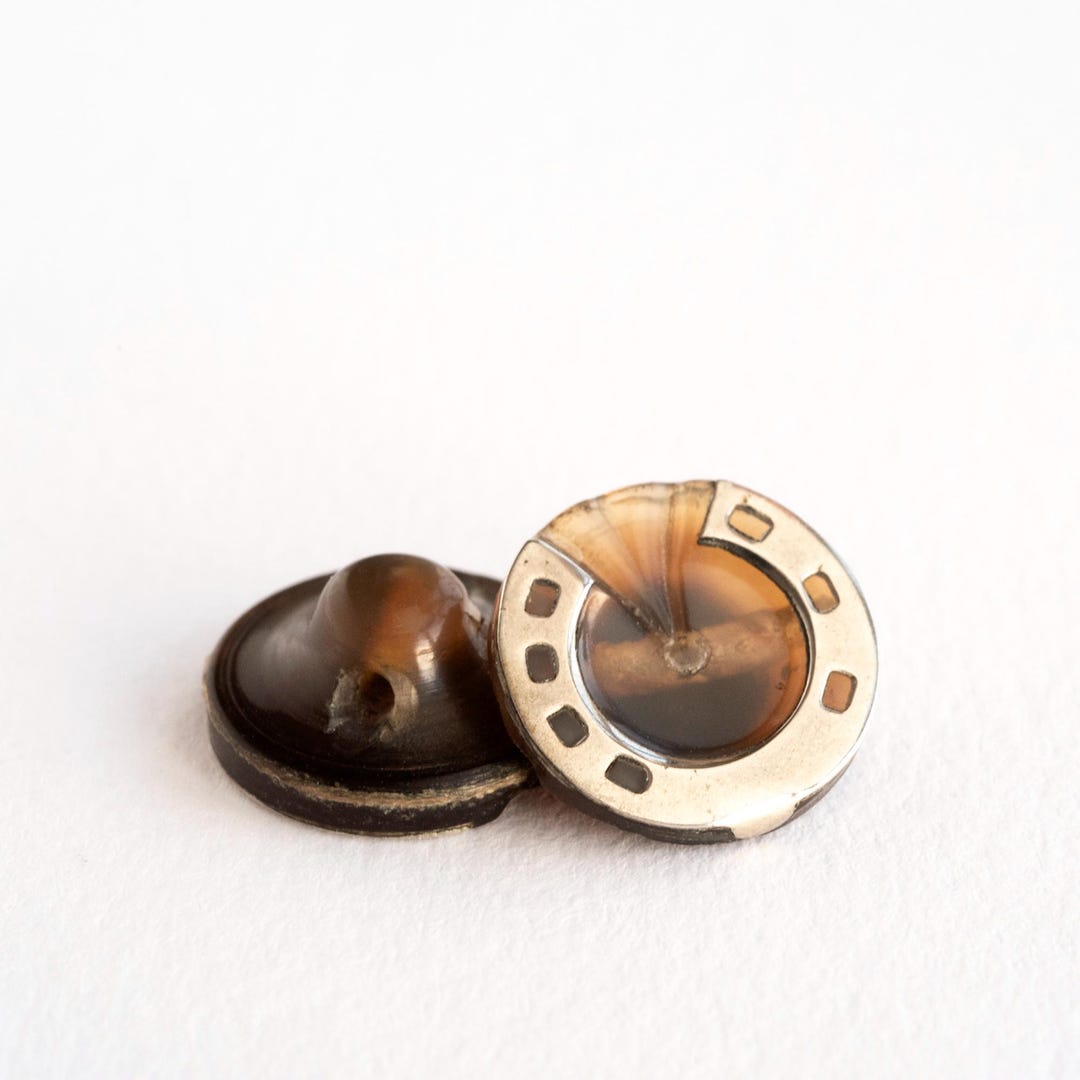 Victorian Pressed Horn Button With Silver Horse Shoe - Etsy