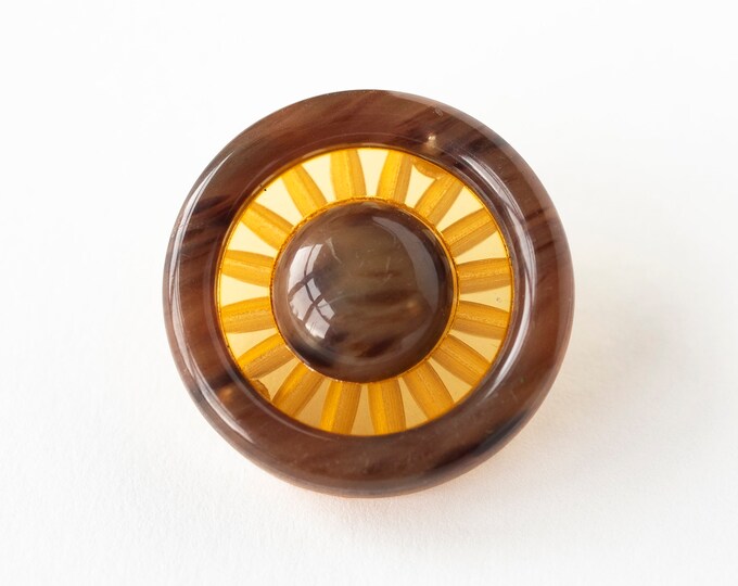 Carved Apple Juice Bakelite & Rhodoid Layered Button With Brass Shank ...