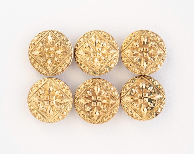 Vintage Gilt Brass Buttons: Set of 6 - Etsy