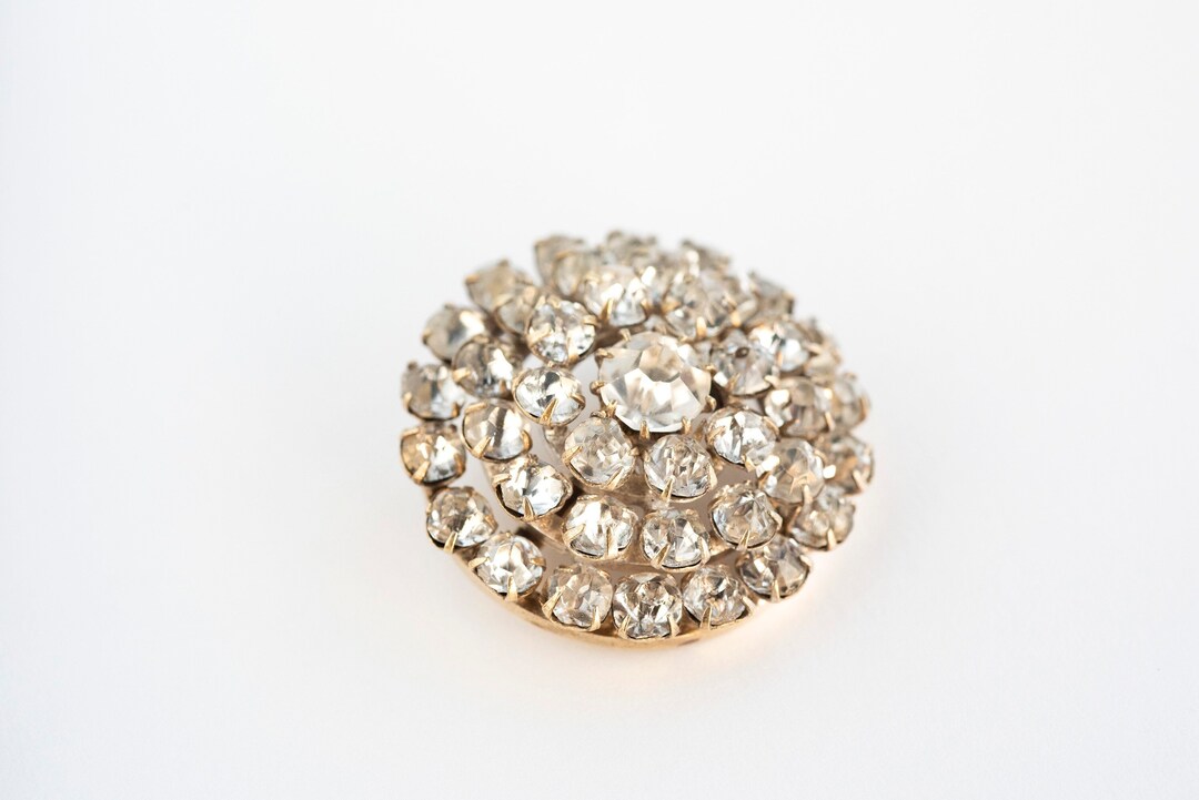 Antique Large Clear Glass Claw Set Rhinestone Button With Metal Loop ...