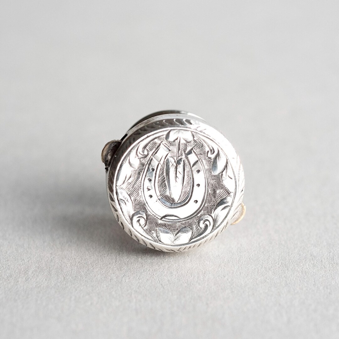 Victorian Silver Solitaire Button With Lucky Horse Shoe West Patent ...