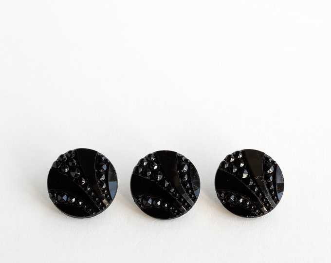 Set of 3 Victorian Black Glass Mourning Buttons With Brass Hump Shanks ...