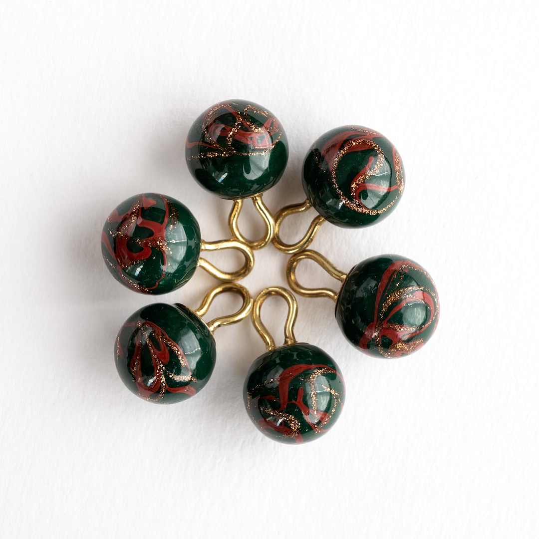 Set of 6 Antique Glass Ball Waistcoat Buttons in Bloodstone Colours ...