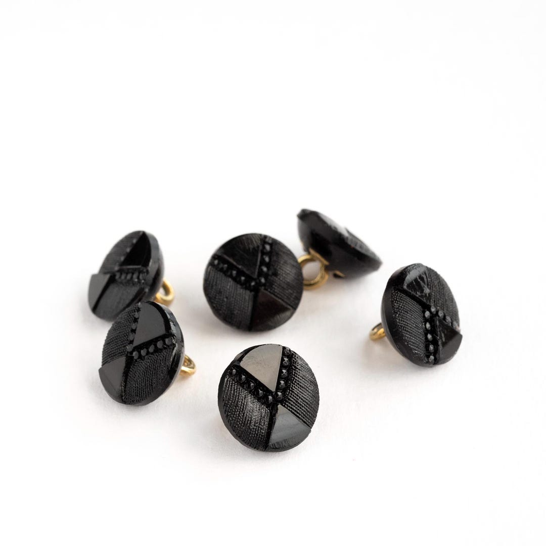 Victorian Black Glass Mourning Button With Rosette Shank- 6 Available ...