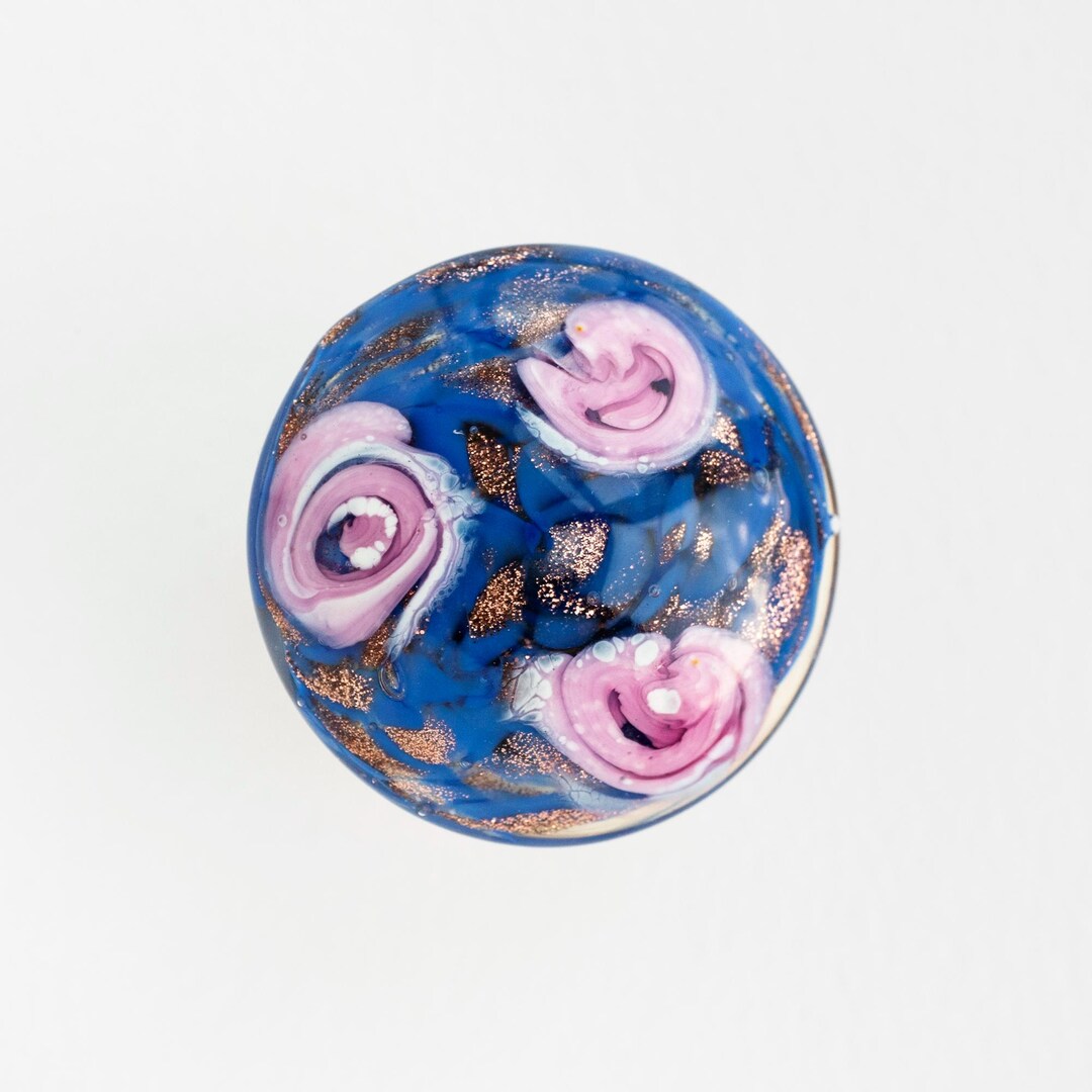Vintage Murano Glass Button With Pink Rosebuds & Goldstone - Etsy