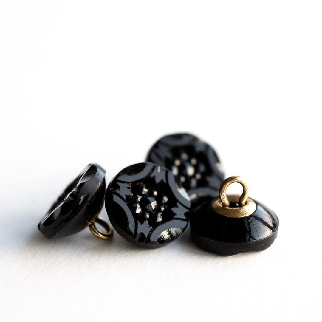 Set of 4 Antique Victorian Black Glass Mourning Buttons - Etsy