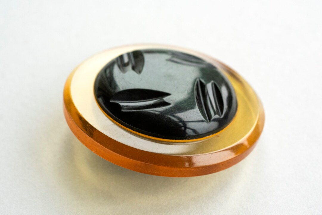 Art Deco Apple Juice Bakelite & Rhodoid Layered Button 2 Available - Etsy