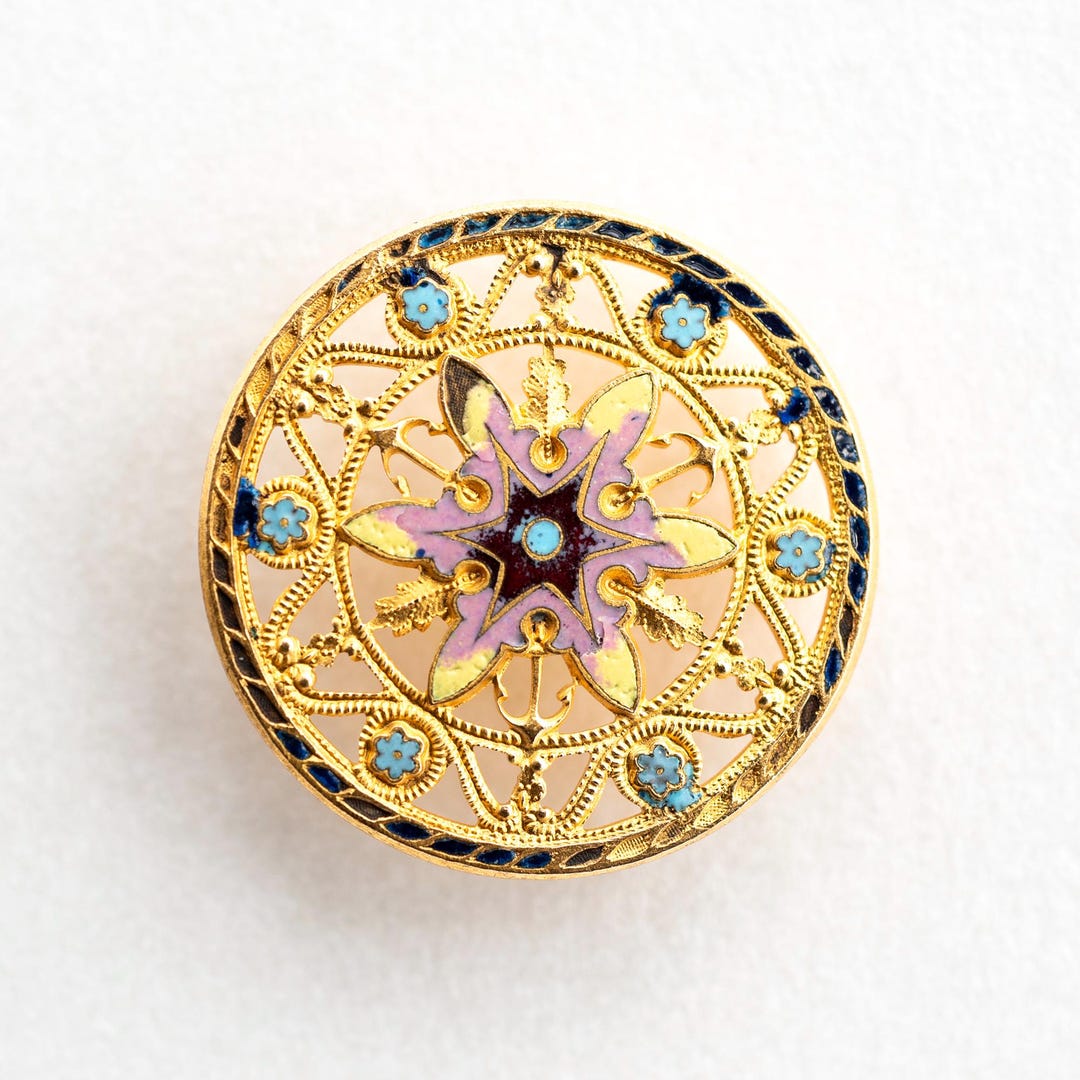 French Openwork Enamel & Gilt Button - Etsy