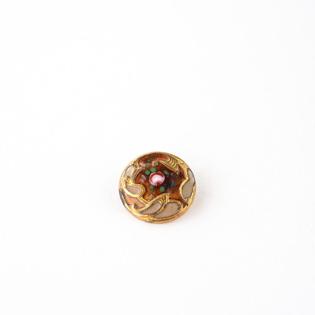 Small French Enamel & Gilt Button With Pink Rosebud - Etsy