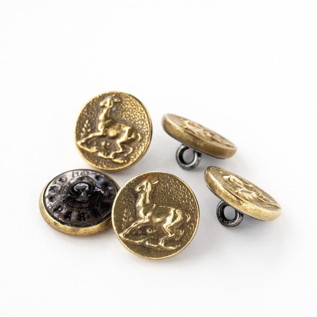 Set of 5 Vintage Sporting French Brass Waistcoat Buttons With Deer ...