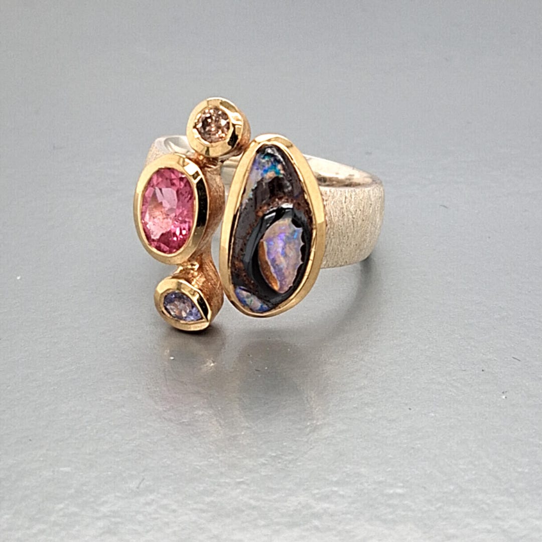 Boulder Opal Ring - Opal Ring - Multi-stone Ring With Boulder Opals ...