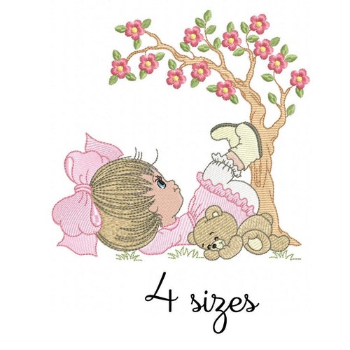 Cute Girl Tree Embroidery Design Girly Embroidery Design - Etsy