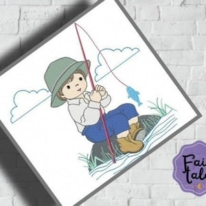 Boy Fishing Embroidery Design, Baby Embroidery Design Machine, Boy ...