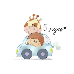 Boy and Giraffe Car Embroidery Design - Baby Machine Embroidery File ...