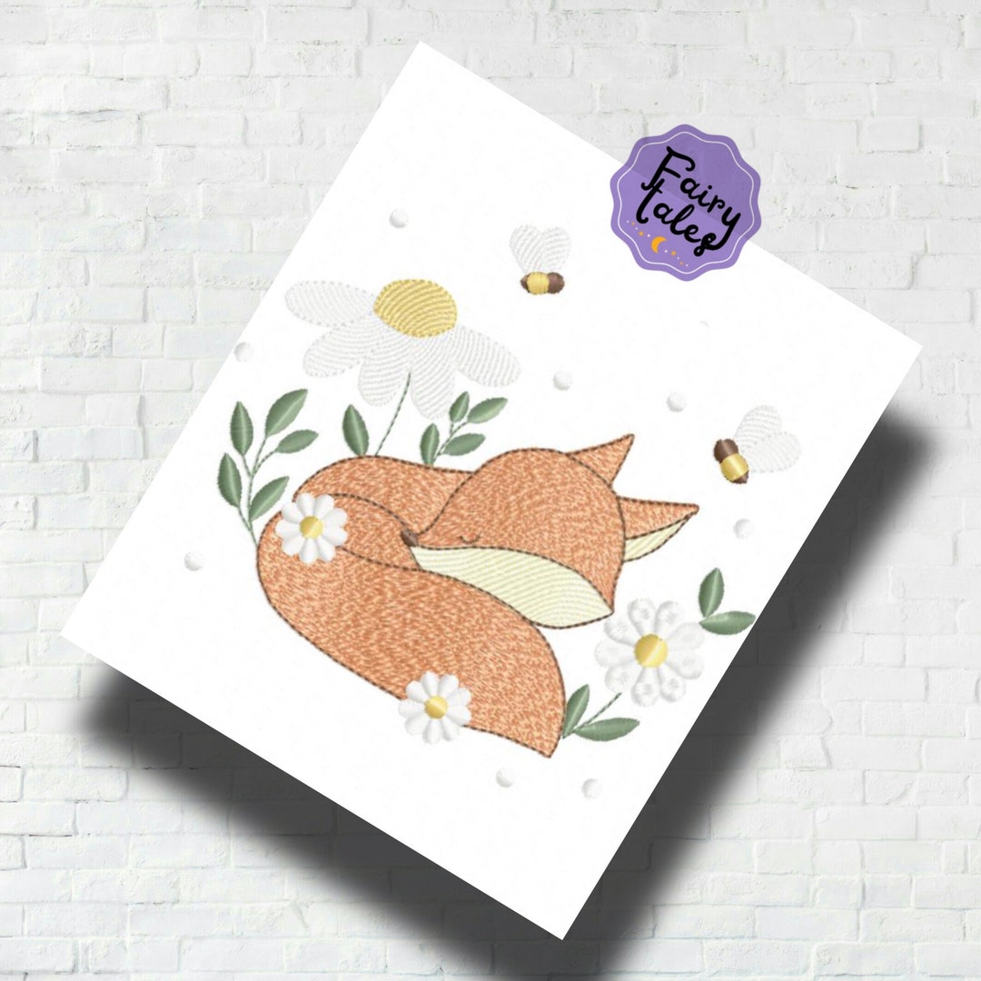 Fox Daisy and Bees Embroidery Designs, Animals Embroidery Design ...