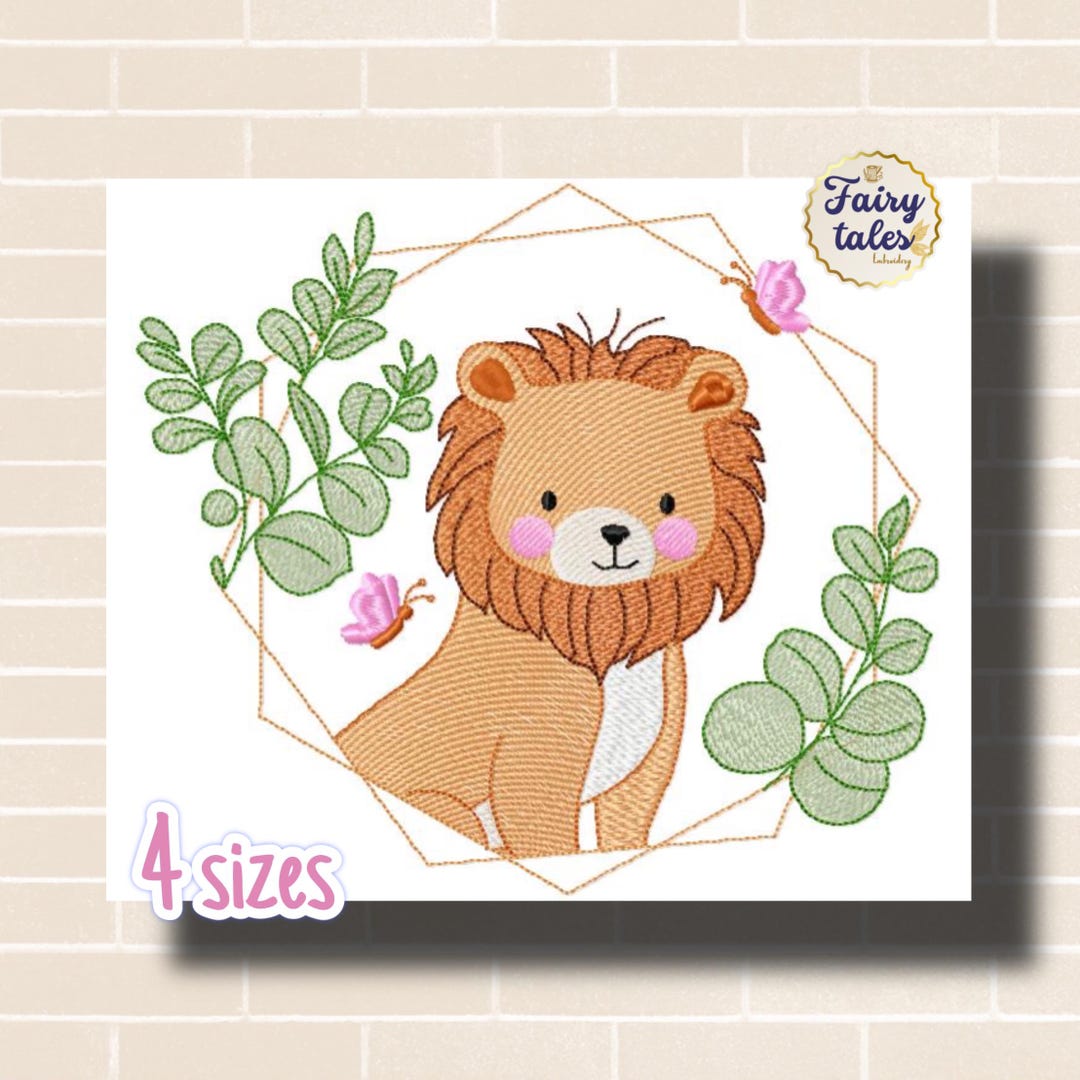 Sweet Lion Frame Embroidery Design, Animals Embroidery Design Machine ...