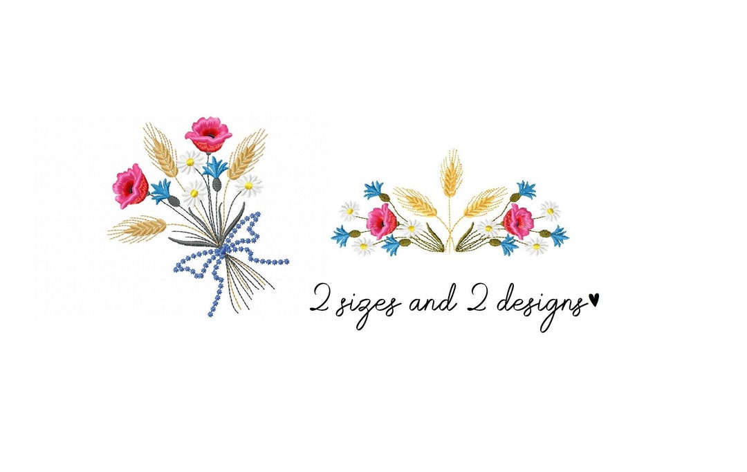 Flowers and Wheat Embroidery Design Wheat Embroidery Design Machine ...