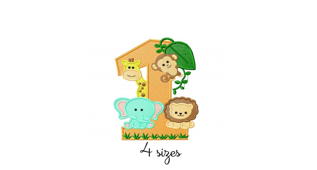 Safari Number One Embroidery Design - Baby Machine Embroidery File ...