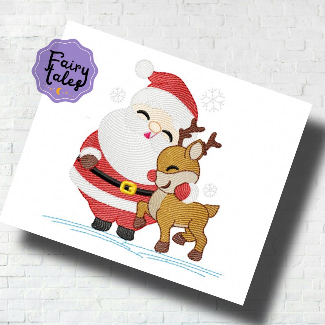 Santa and Reindeer Embroidery Design, Christmas Embroidery Design ...