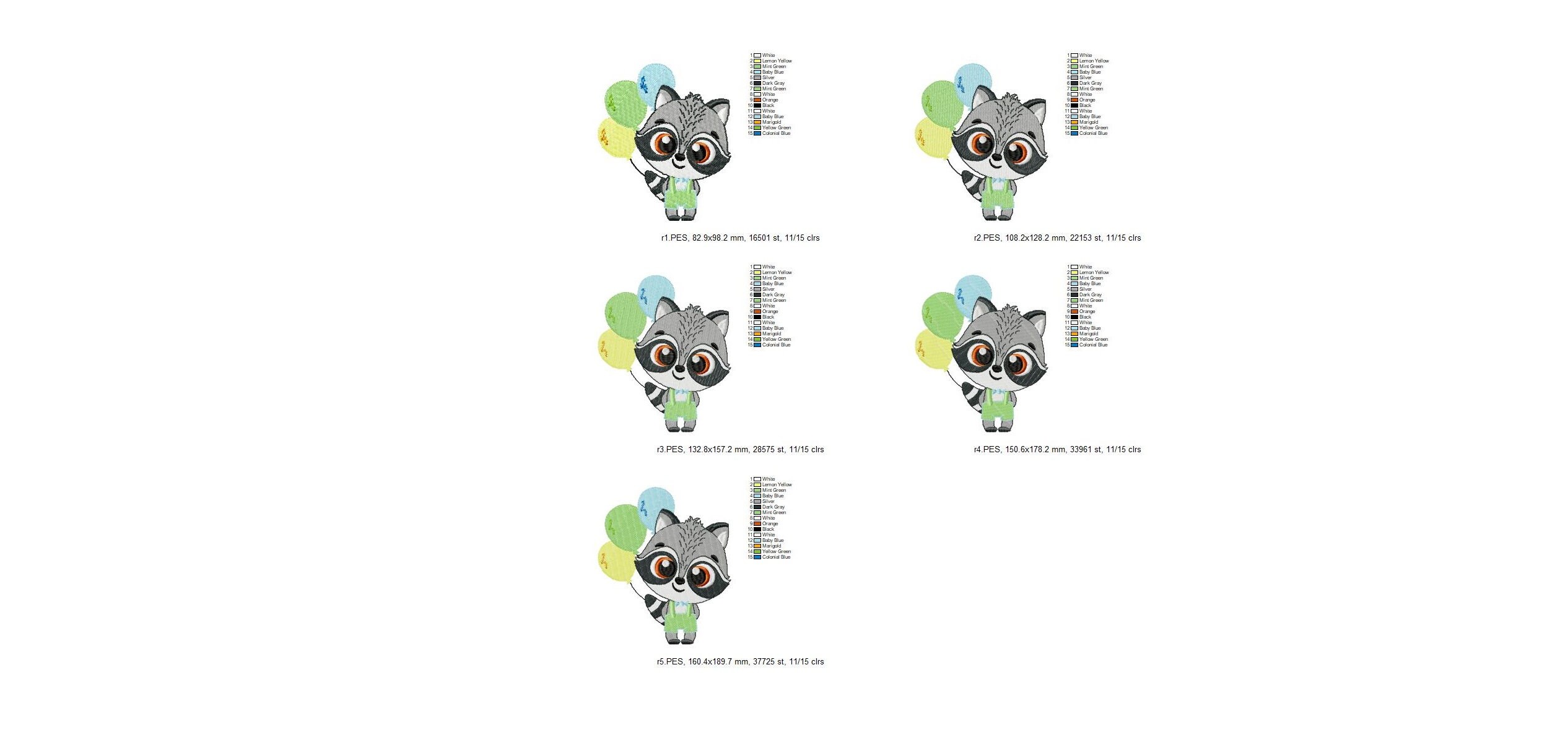 Raccoon Balloons Embroidery Designs, Animals Embroidery Design Machine ...