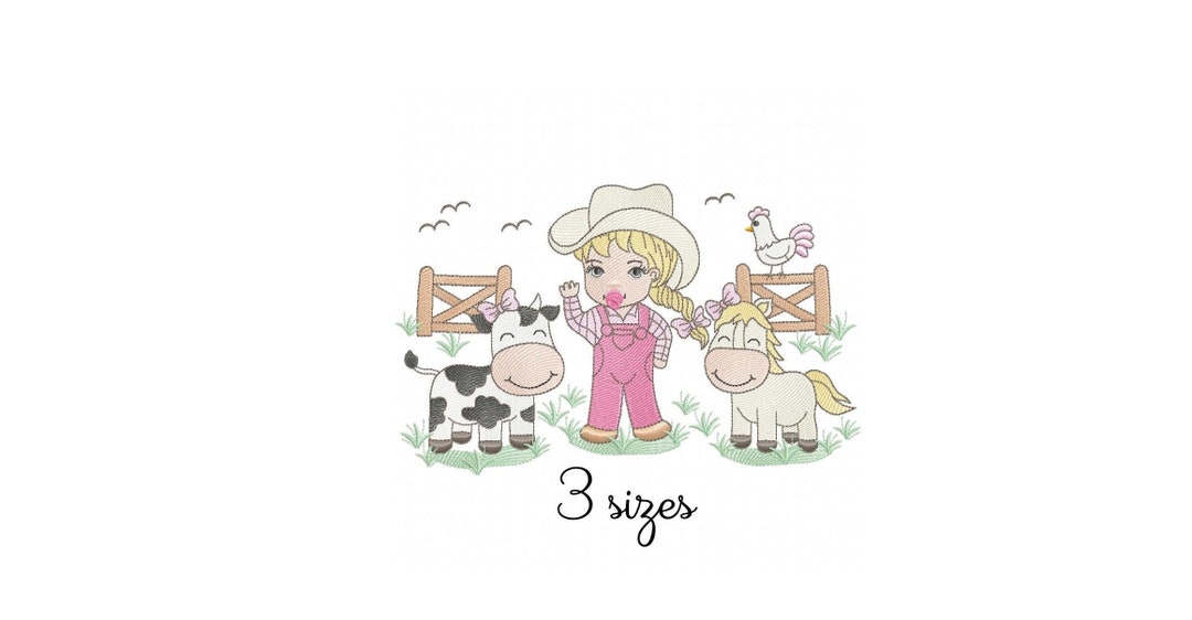 Farmer Girl Embroidery Design - Baby Machine Embroidery File - PES JEF ...