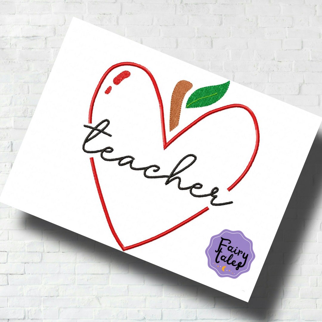 Teacher Apple Heart Embroidery Designs, Class Embroidery Design Machine ...