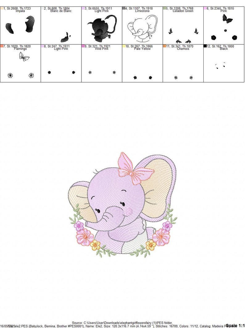 Elephant Girl Embroidery Design - Baby Machine Embroidery File - PES ...