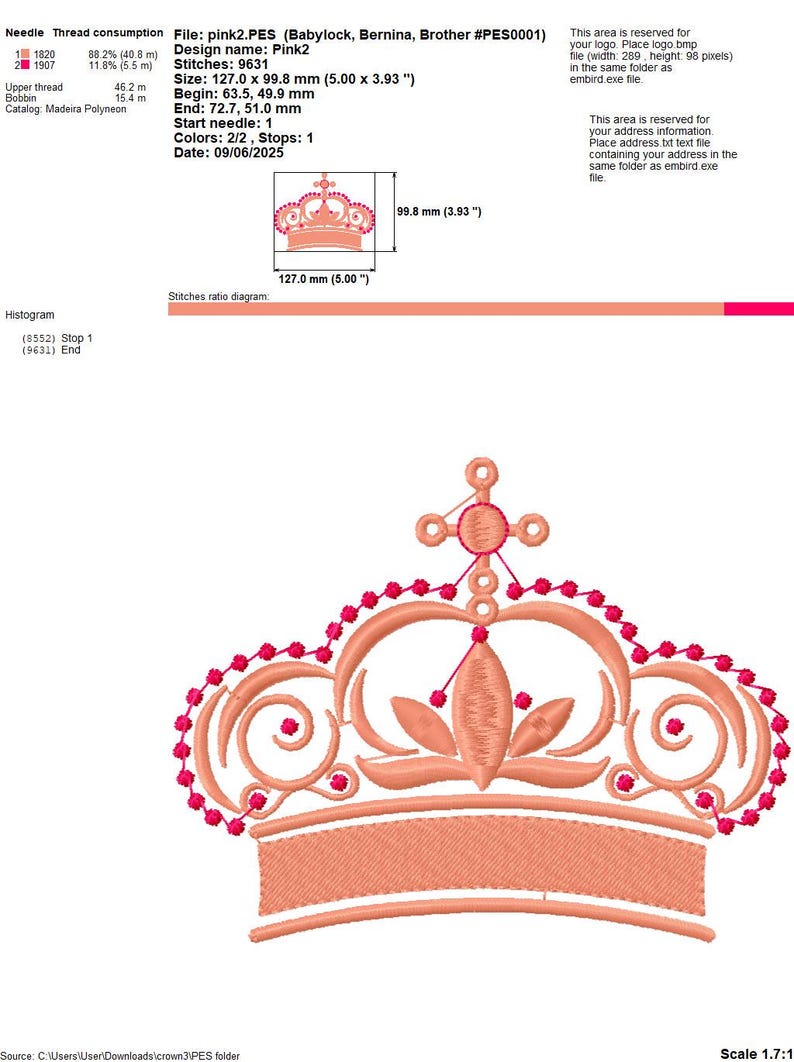 Crown Embroidery Design - Baby Machine Embroidery File - PES JEF HUS ...