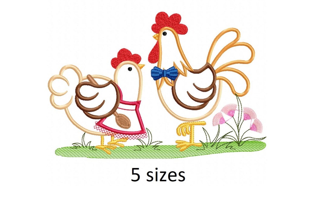Chicken and Cock Embroidery Design - Kitchen Machine Embroidery File ...