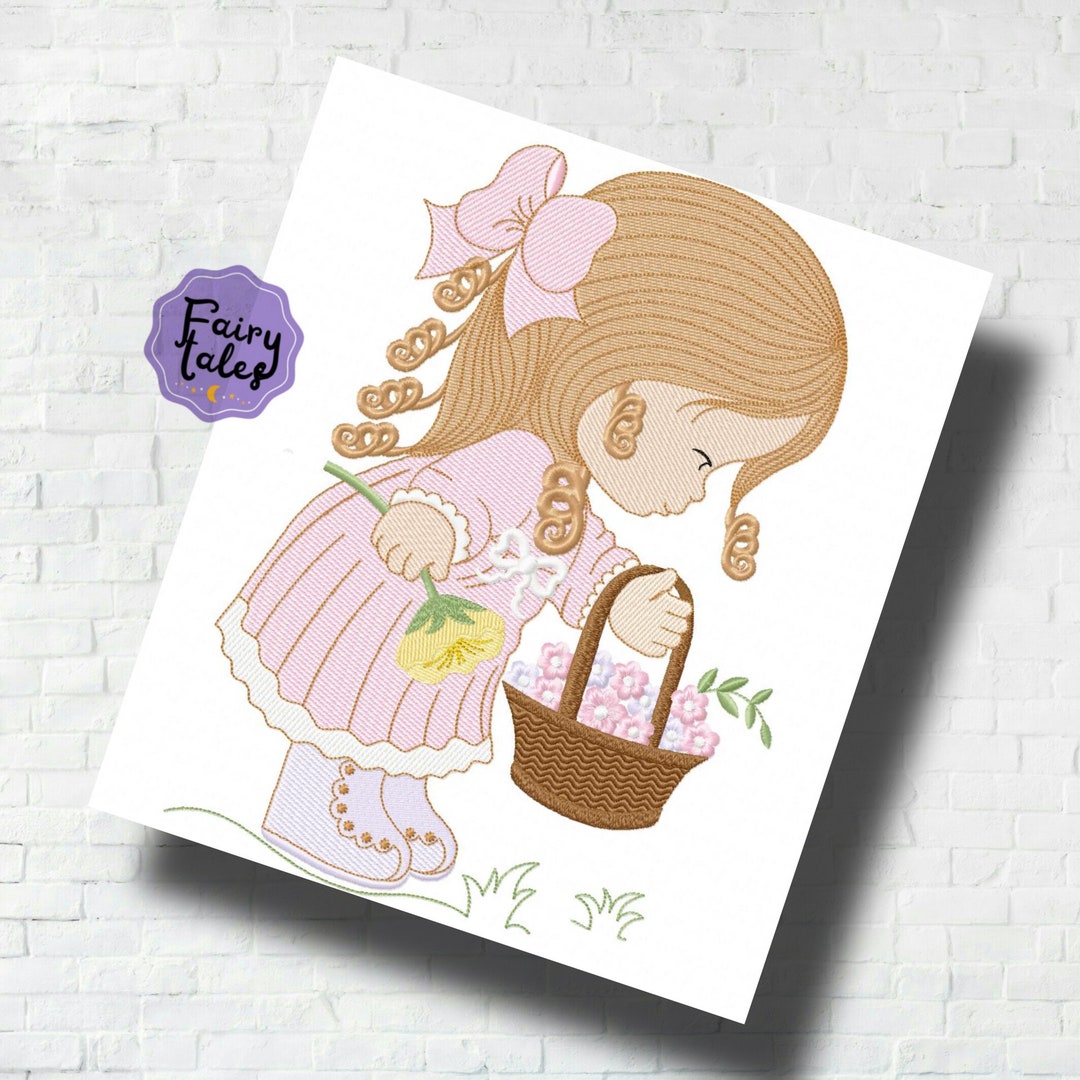 Little Girl Garden Embroidery Design, Girly Embroidery Design Machine ...