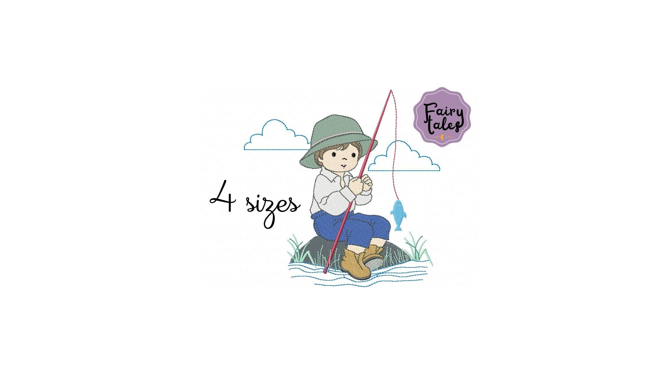 Boy Fishing embroidery design baby embroidery design machine | Etsy