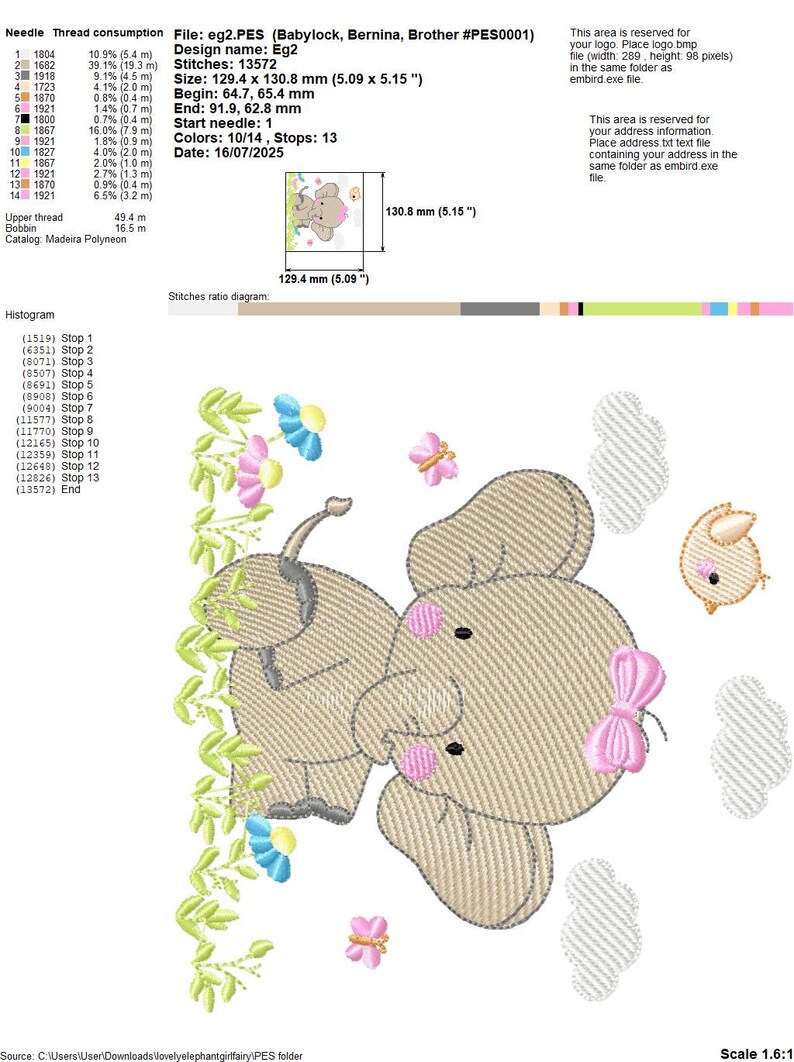 Elephant Girl Embroidery Design - Baby Machine Embroidery File - PES ...