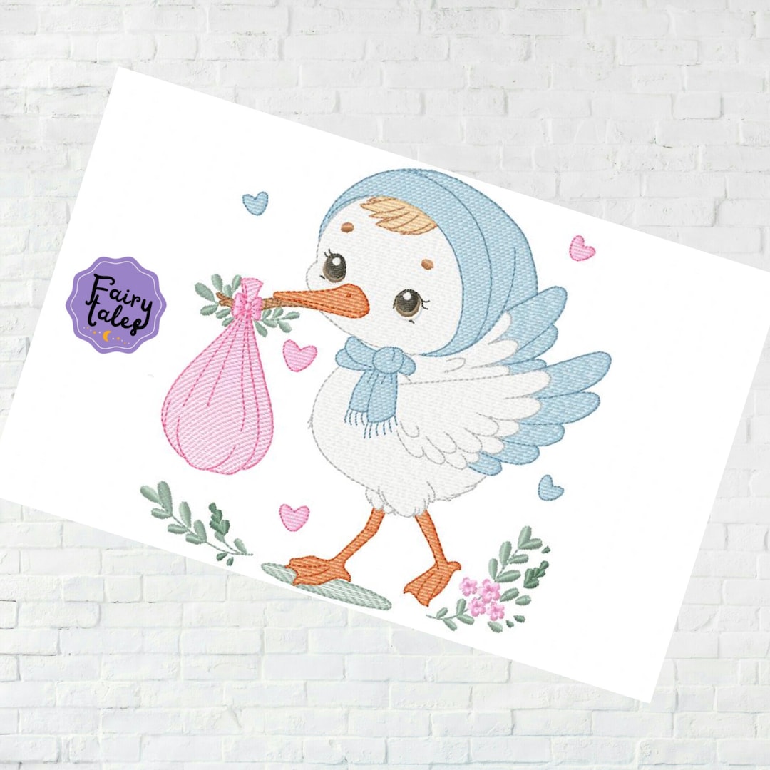 Lovely Stork Embroidery Designs, Baby Embroidery Design Machine ...