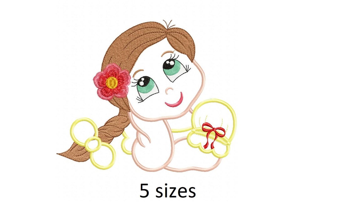 Girl With Flower Embroidery Designs Girl Embroidery Design Machine ...