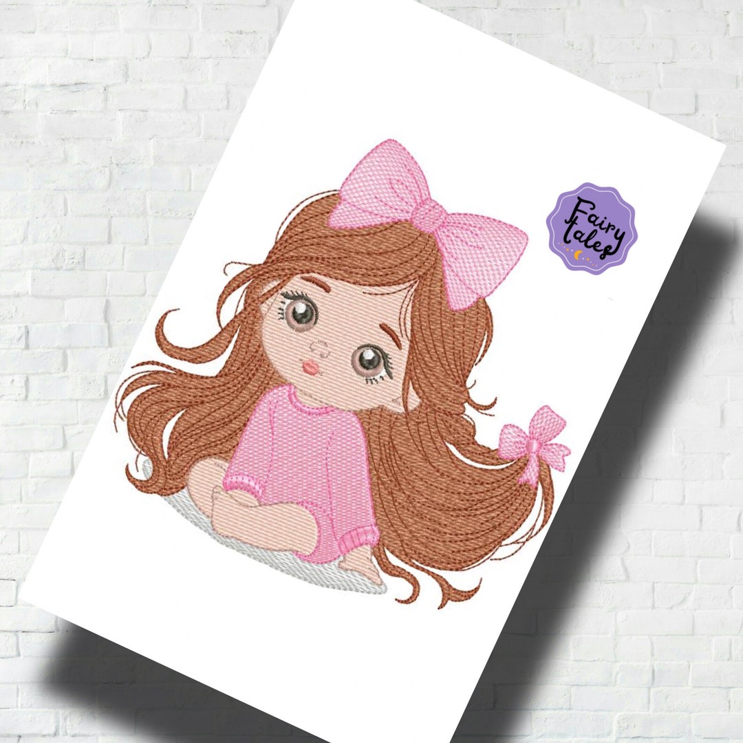 Girl Pink Ribbon Embroidery Design - Baby Machine Embroidery File - PES ...