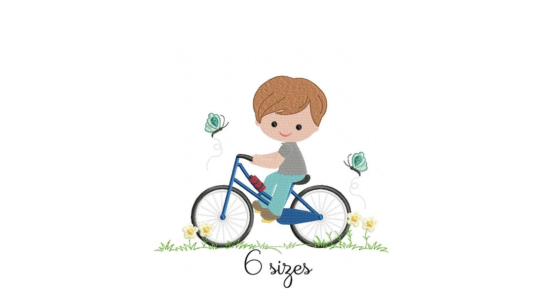 Boy on Bike Embroidery Design, Baby Embroidery Design Machine, Boy ...