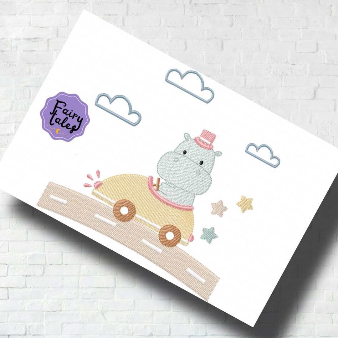 Hippo Driver Embroidery Design, Baby Embroidery Design, Newborn Machine ...