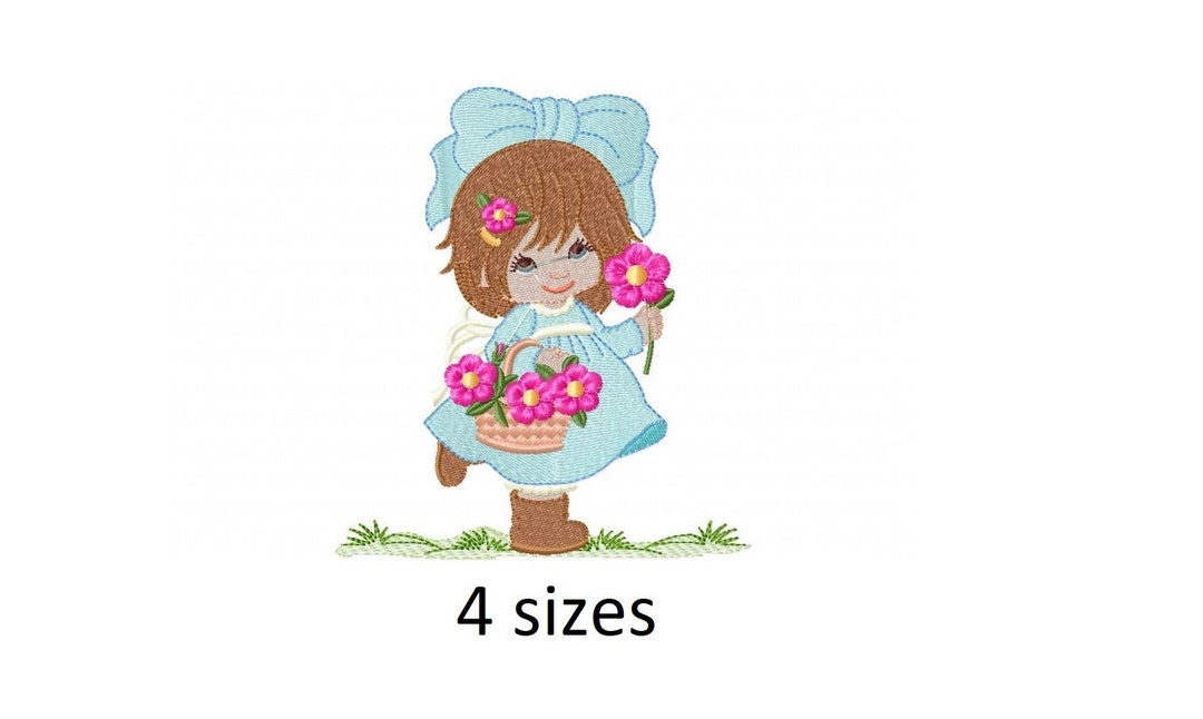 Girl With Flowers Embroidery Designs Girl Embroidery Design Machine ...