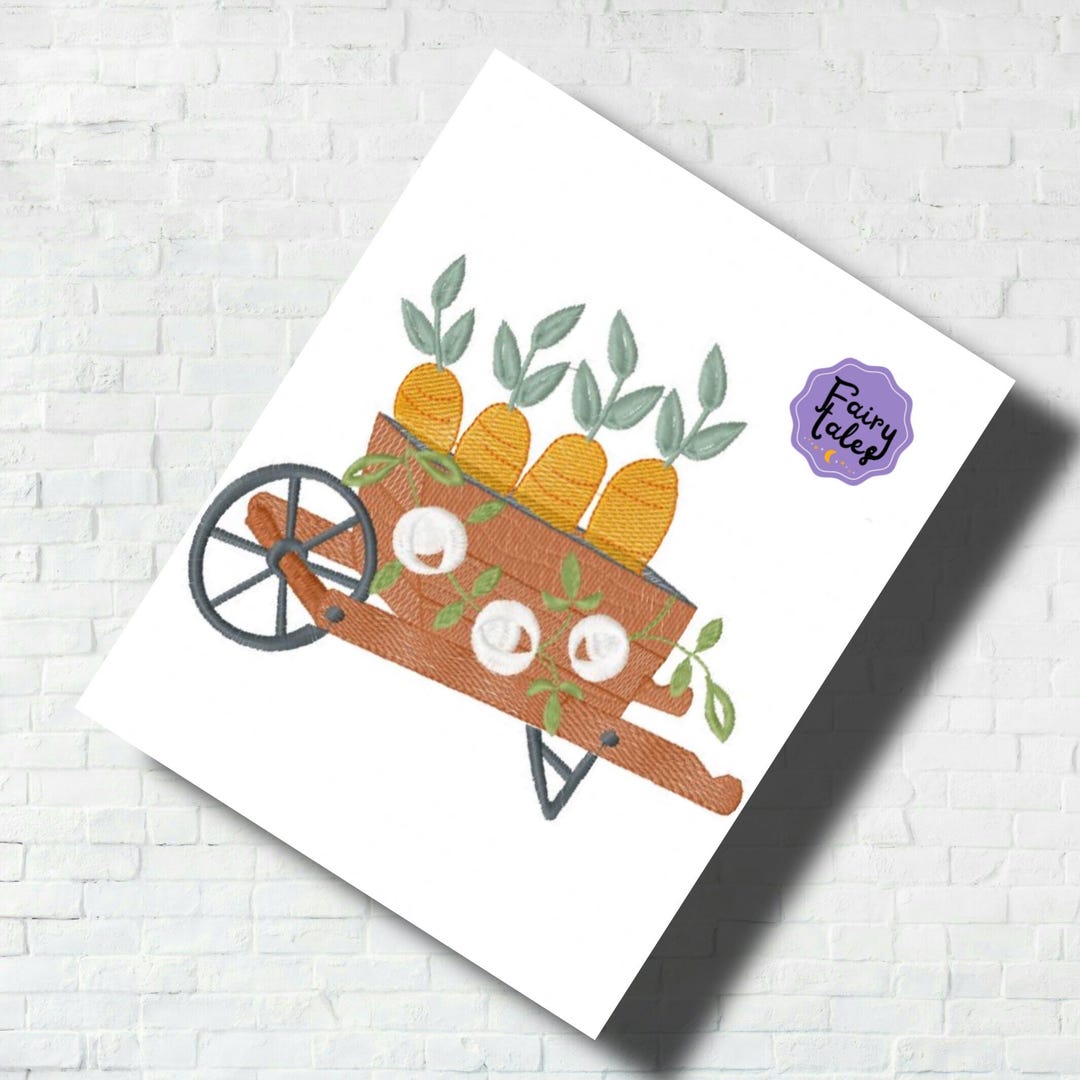Wheelbarrow Carrots Machine Embroidery Design, Bunny Embroidery Pattern ...