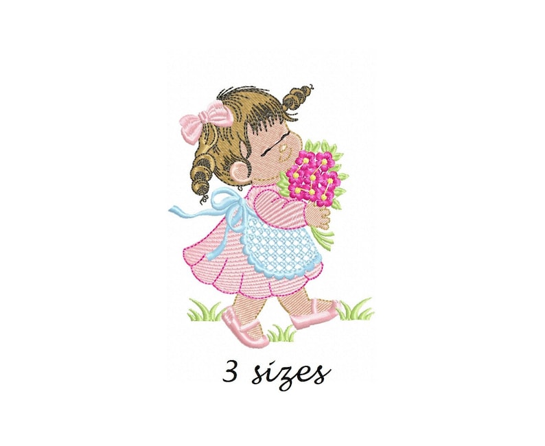 Girl and Flowers Embroidery Designs Girl Embroidery Design - Etsy